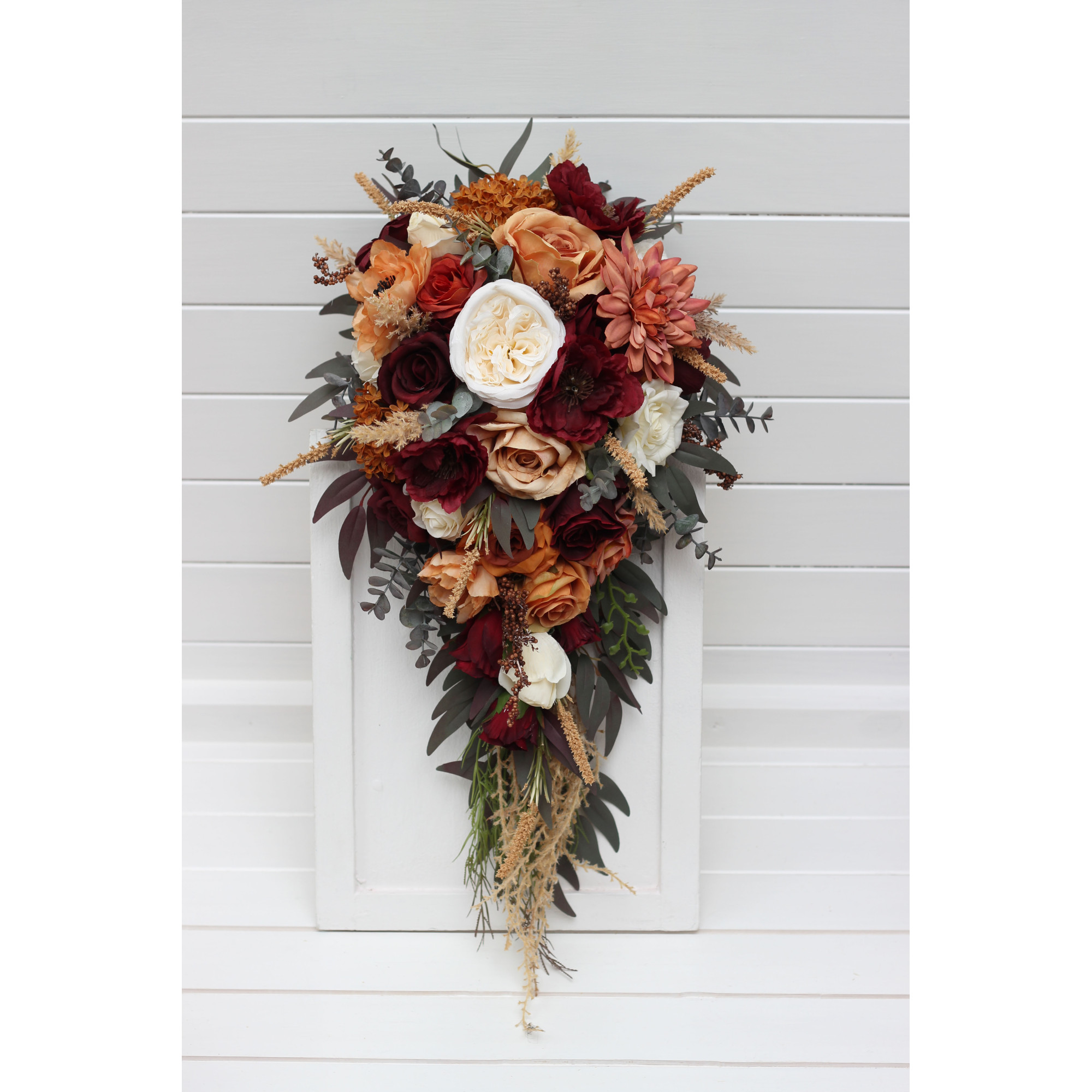 Rust & Burgundy Bridal Bouquet – Faux Wedding Flowers in Ivory ...