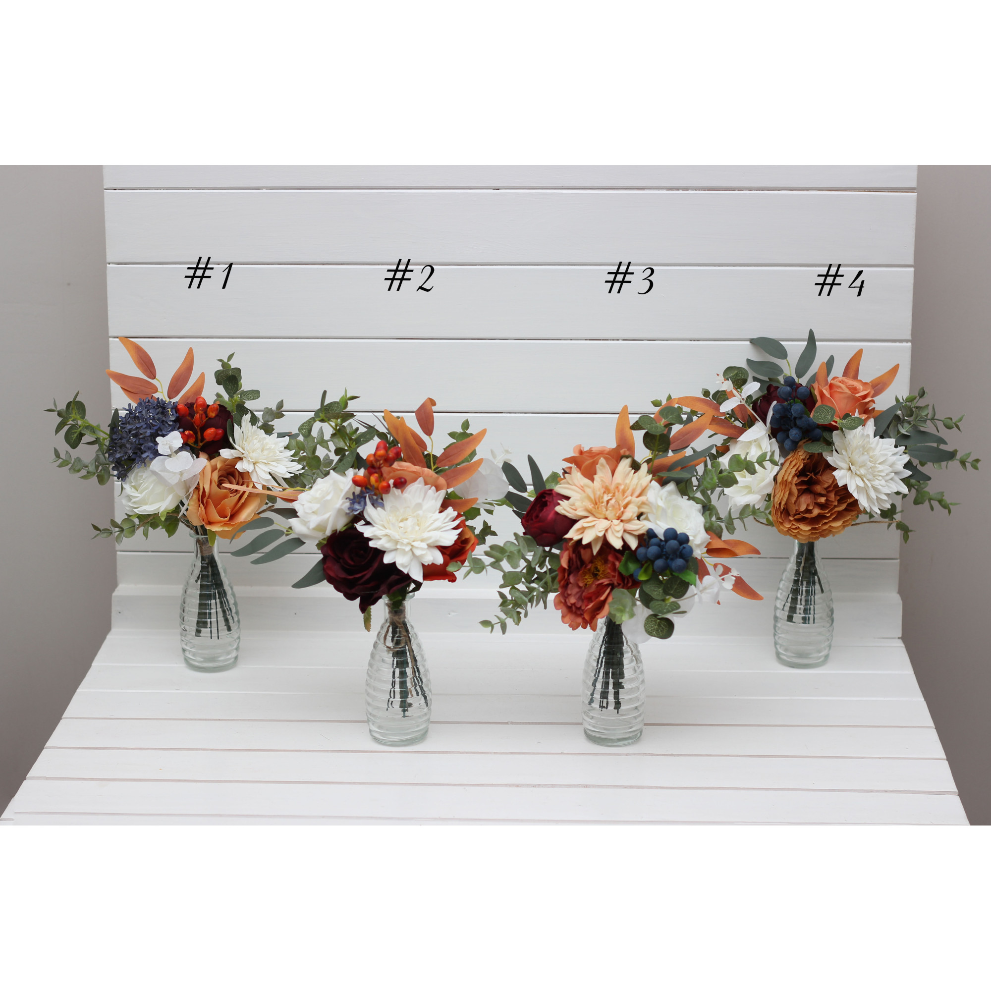 Wedding Table Flowers – Mini Faux Bouquets in Rust, Navy & Ivory ...