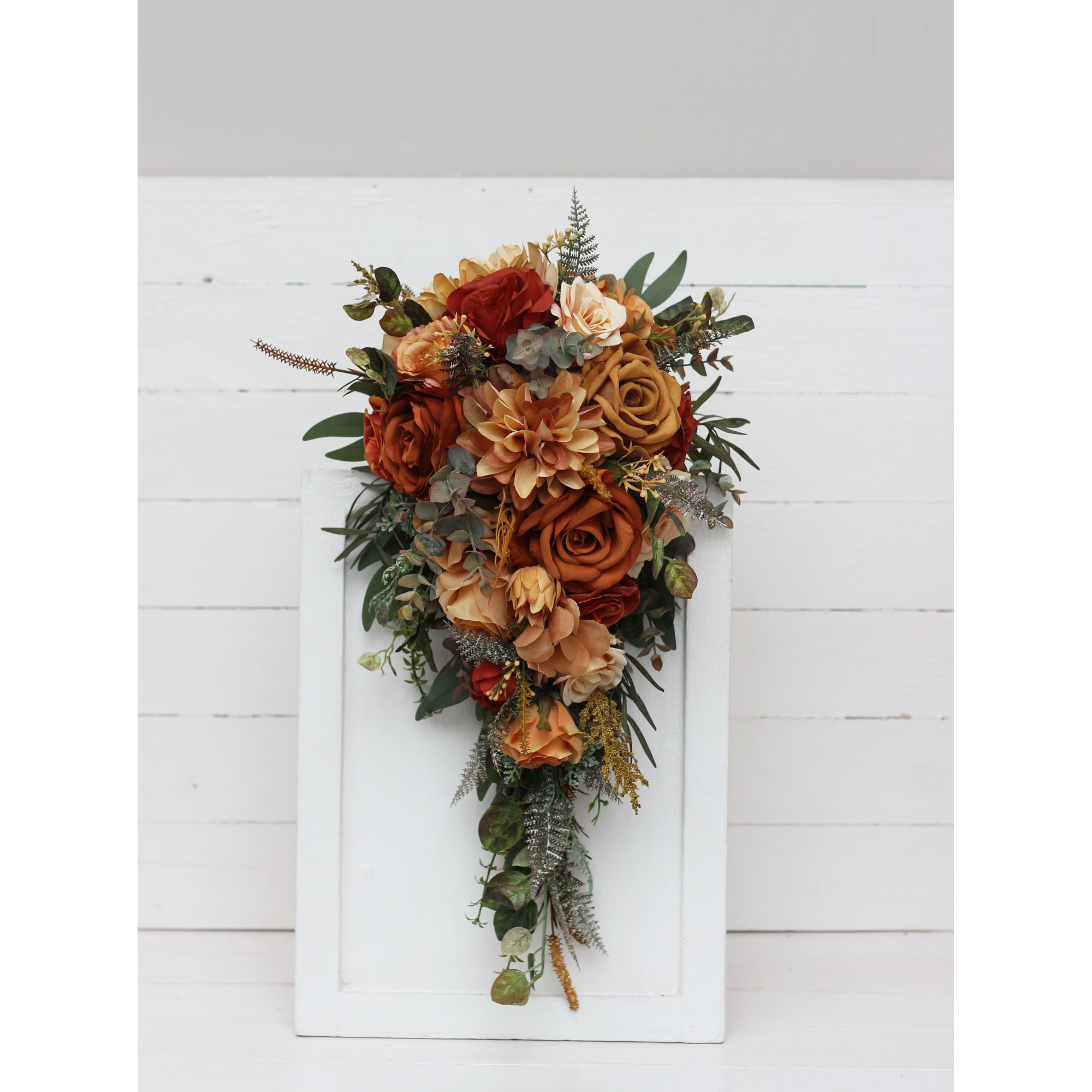 Rust & Gold Bridal Bouquet with Dahlias & Roses – Faux Wedding Flowers ...