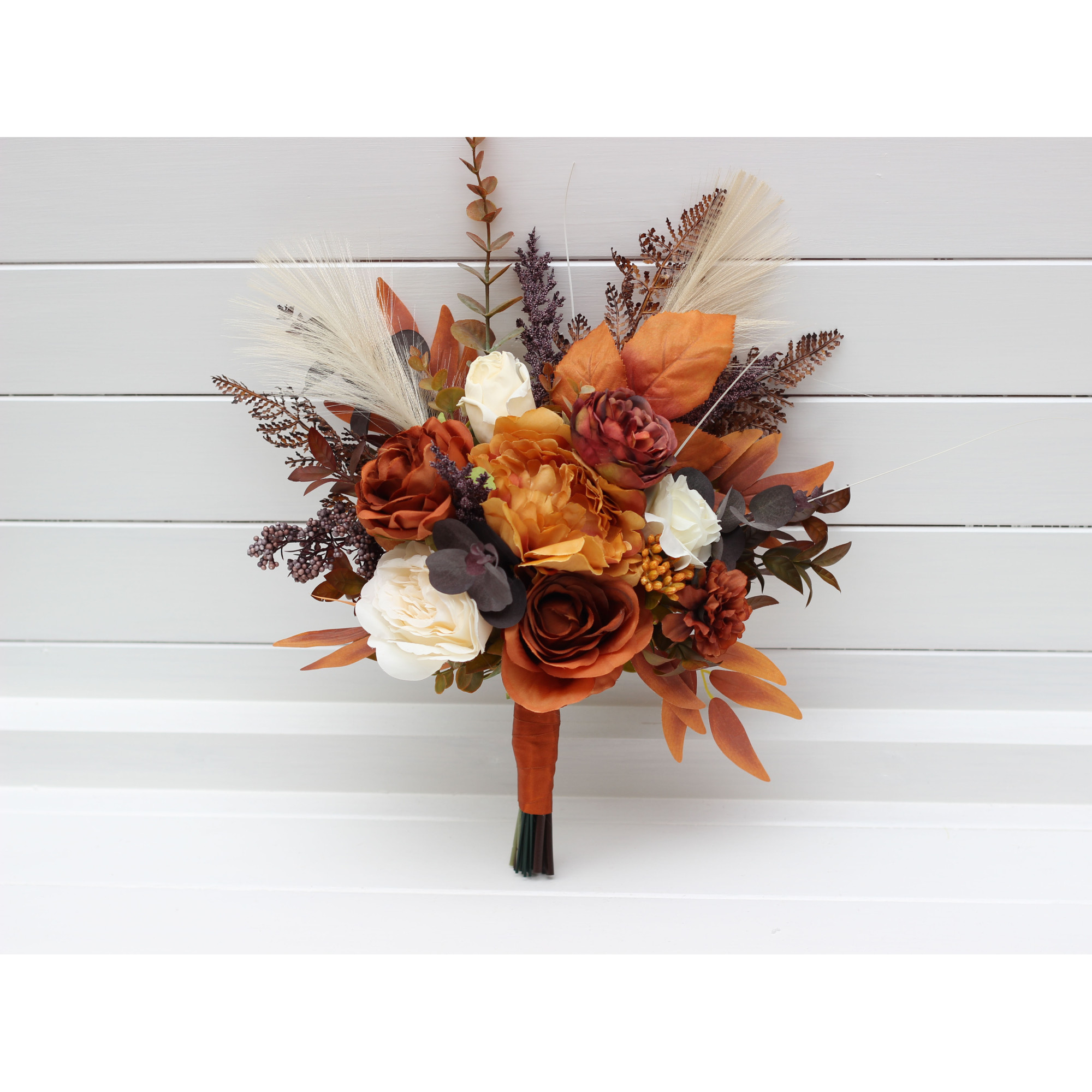 Ivory & Rust Bridal Bouquet – Faux Wedding Flowers | Kochetova Flowers