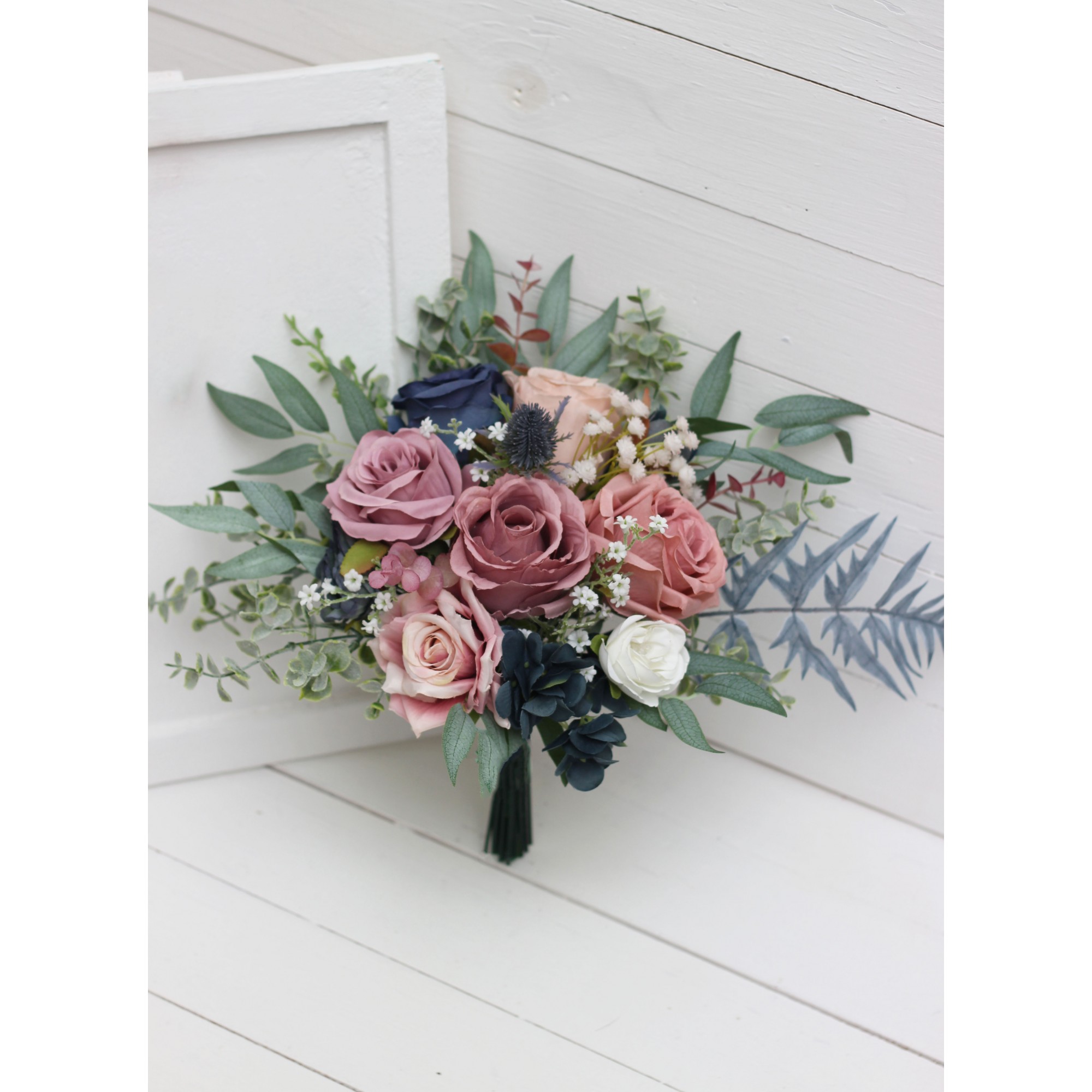Dusty rose mauve navy blue bouquet