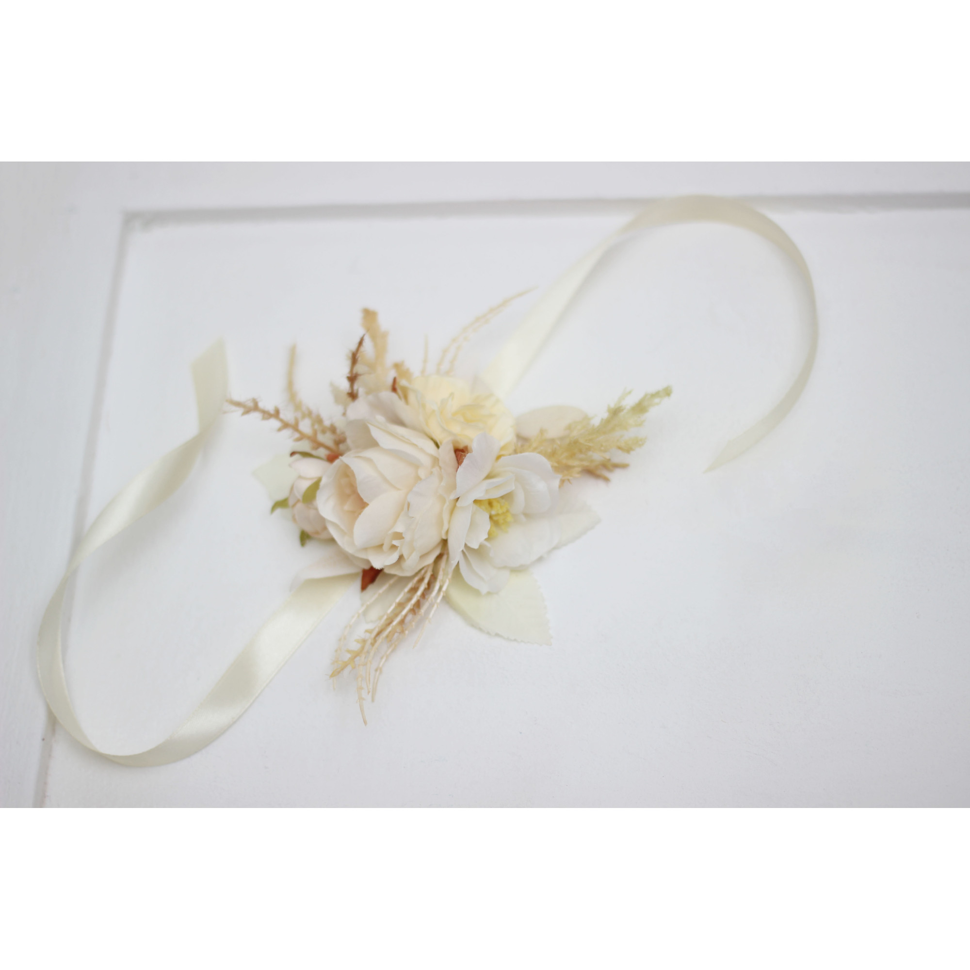 Champagne & Ivory Wedding Boutonnieres – Cream Faux Flower Corsages ...