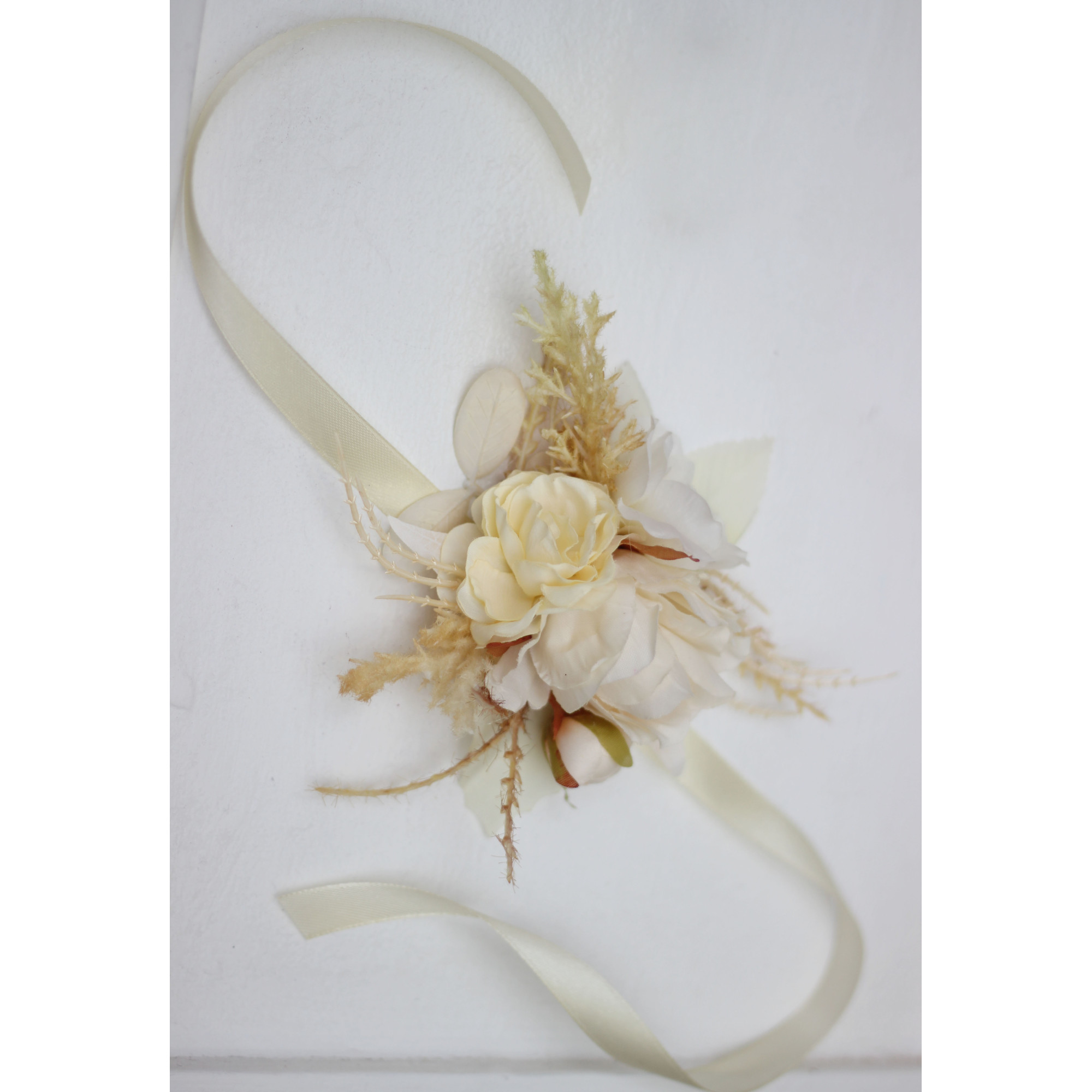 Champagne & Ivory Wedding Boutonnieres – Cream Faux Flower Corsages ...