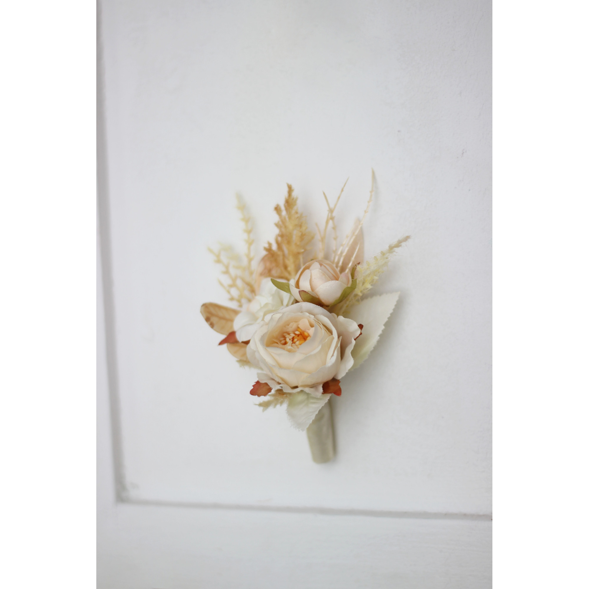 Champagne & Ivory Wedding Boutonnieres – Cream Faux Flower Corsages ...
