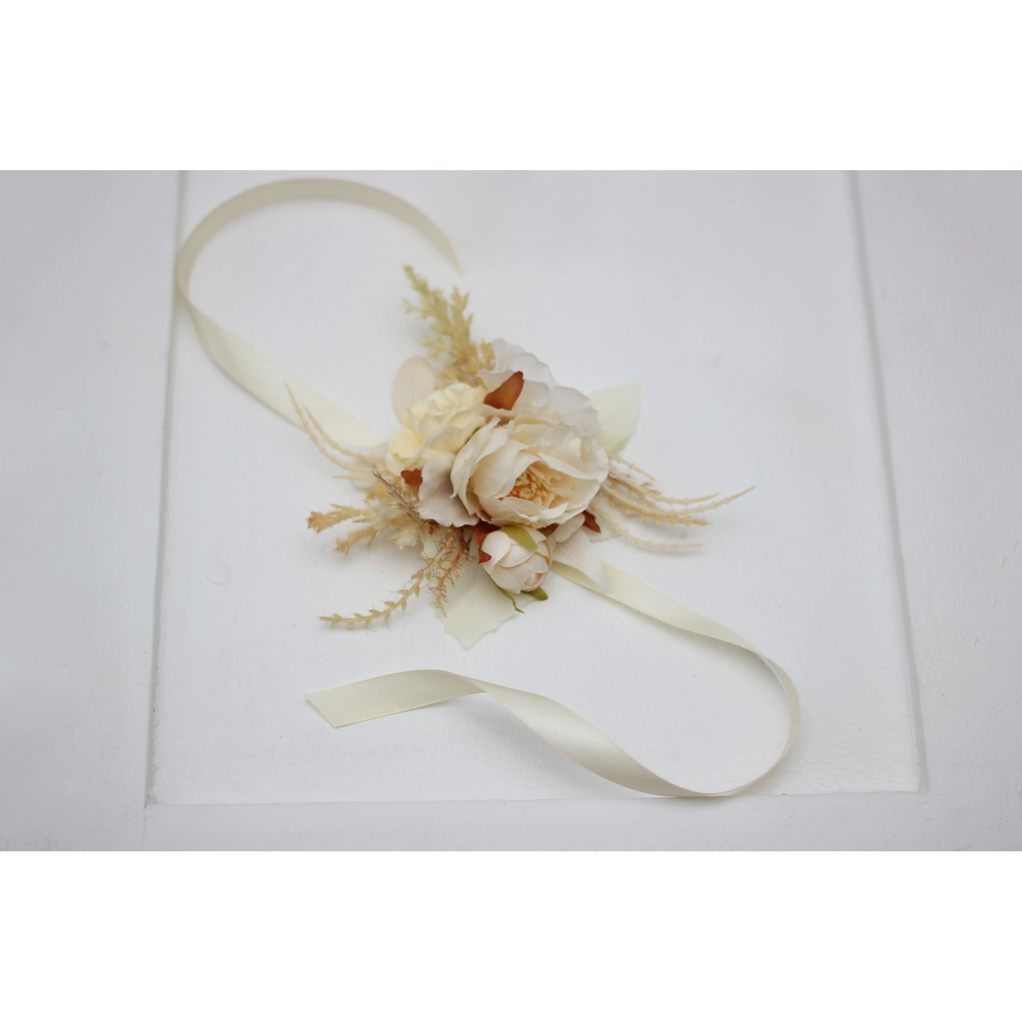 Champagne & Ivory Wedding Boutonnieres – Cream Faux Flower Corsages ...