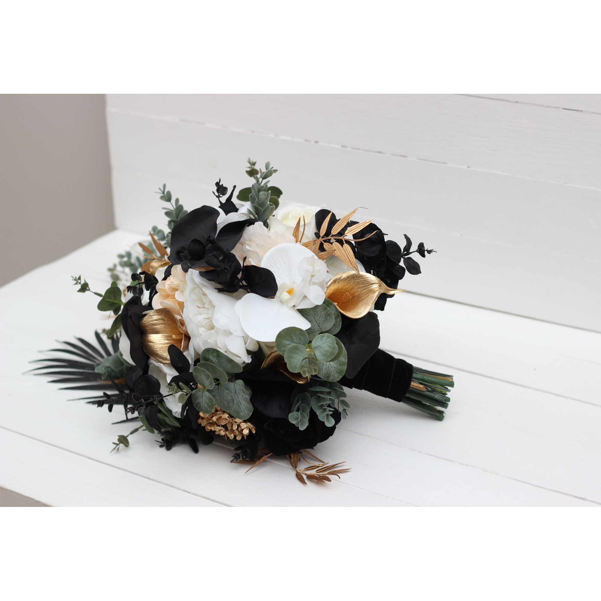 Black, Gold & White Wedding Bouquets – Gothic & Fall Faux Flowers