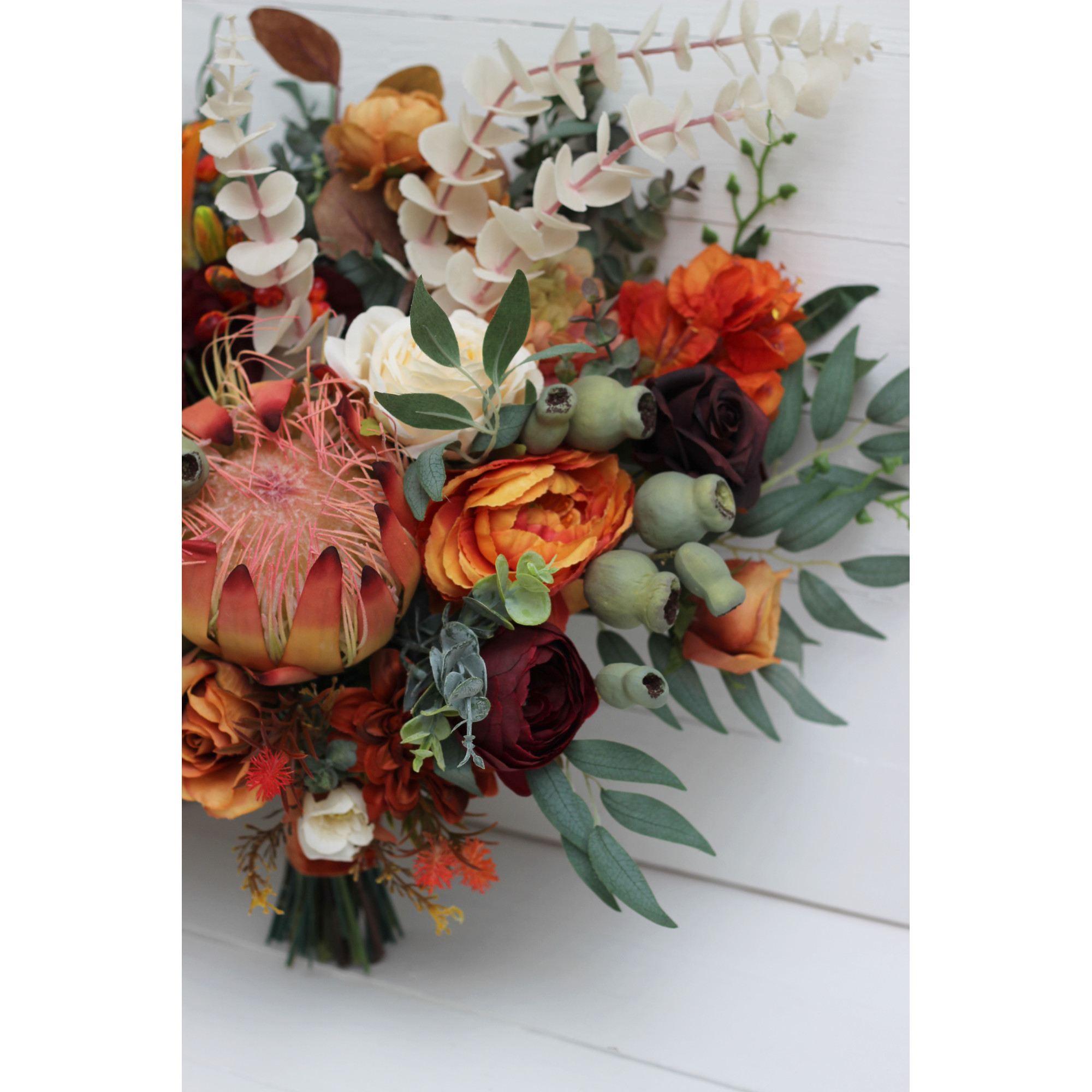 Rust & Burgundy Protea Bridal Bouquet – Faux Australian Native Flowers ...
