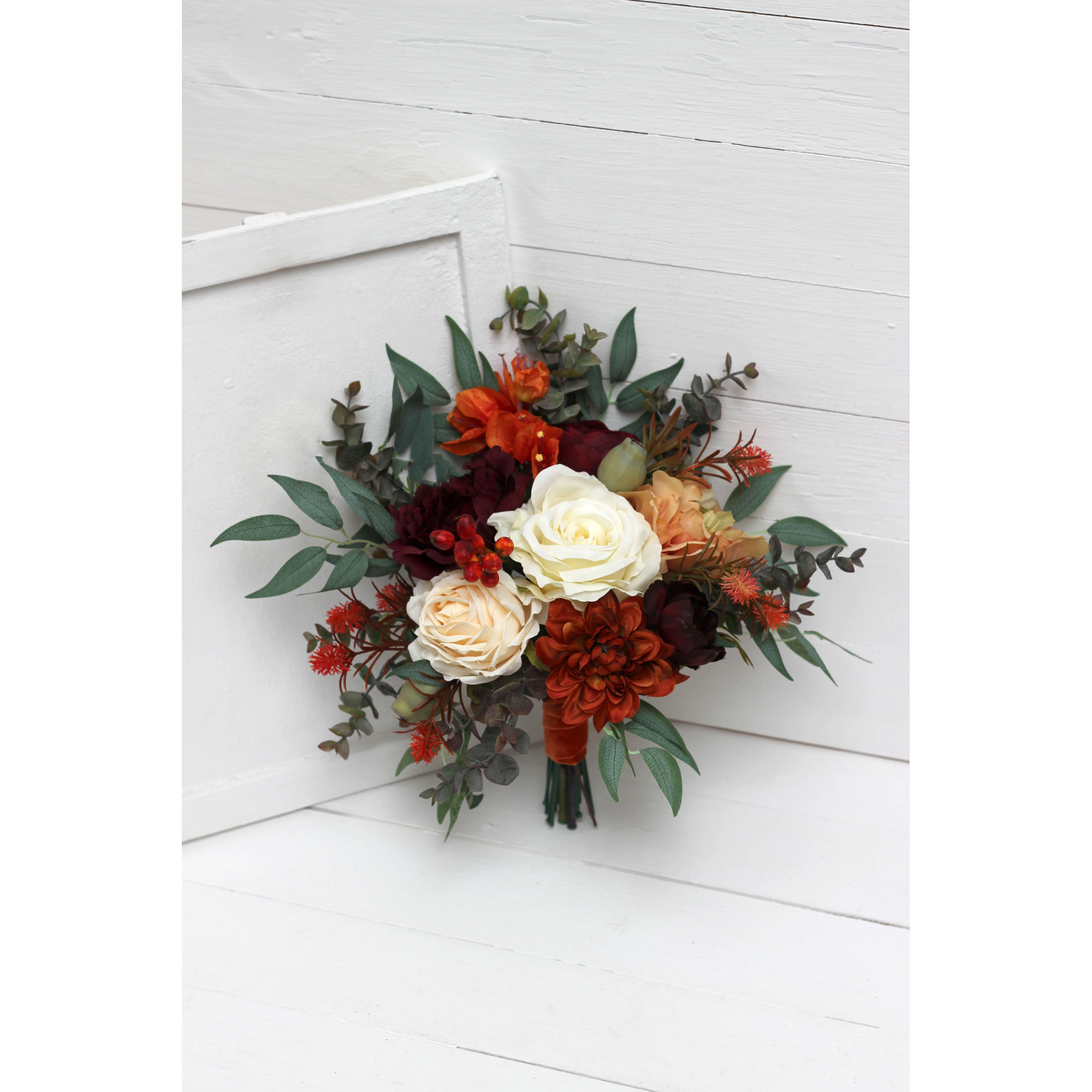 Rust & Burgundy Protea Bridal Bouquet – Faux Australian Native Flowers ...