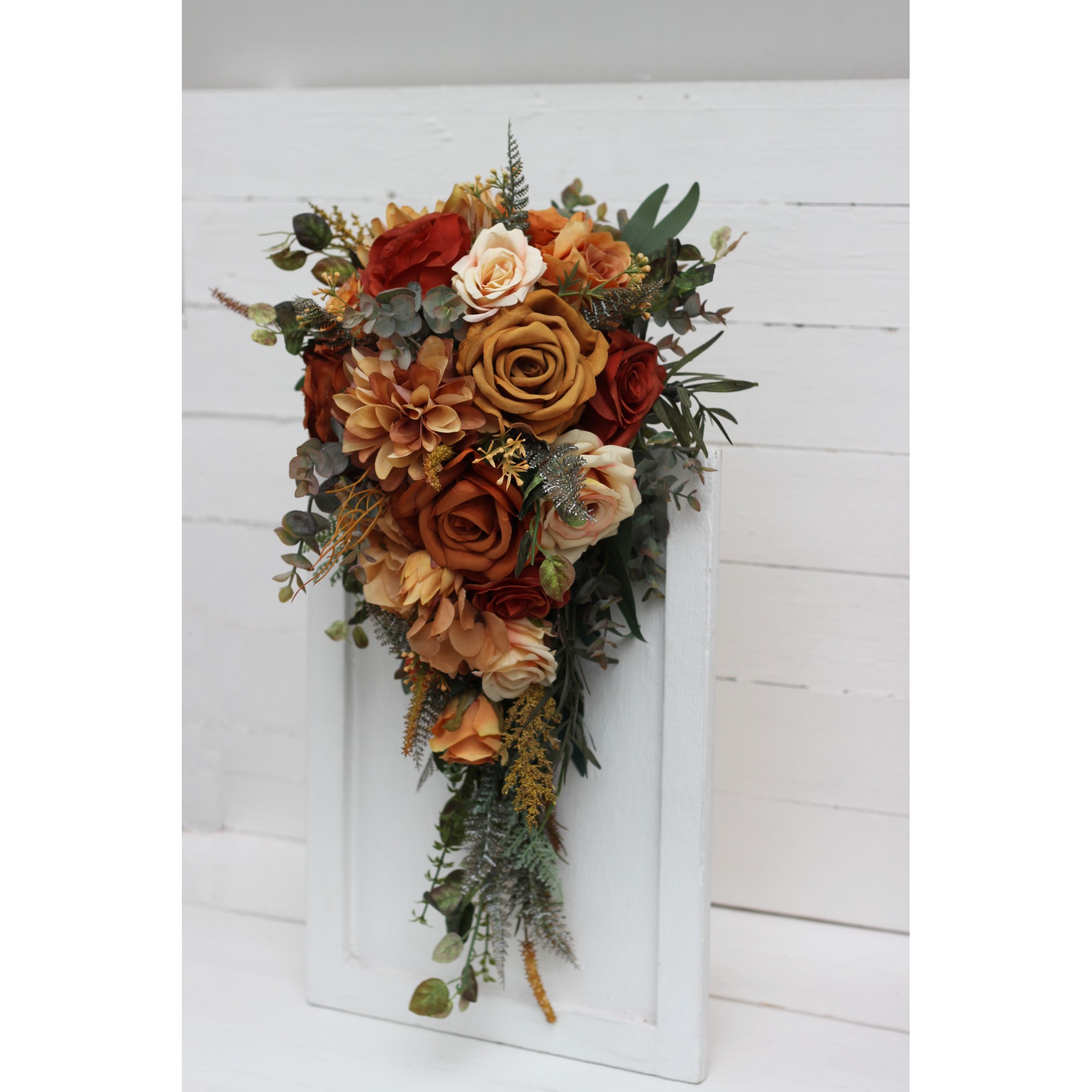 Rust & Gold Bridal Bouquet with Dahlias & Roses – Faux Wedding Flowers ...