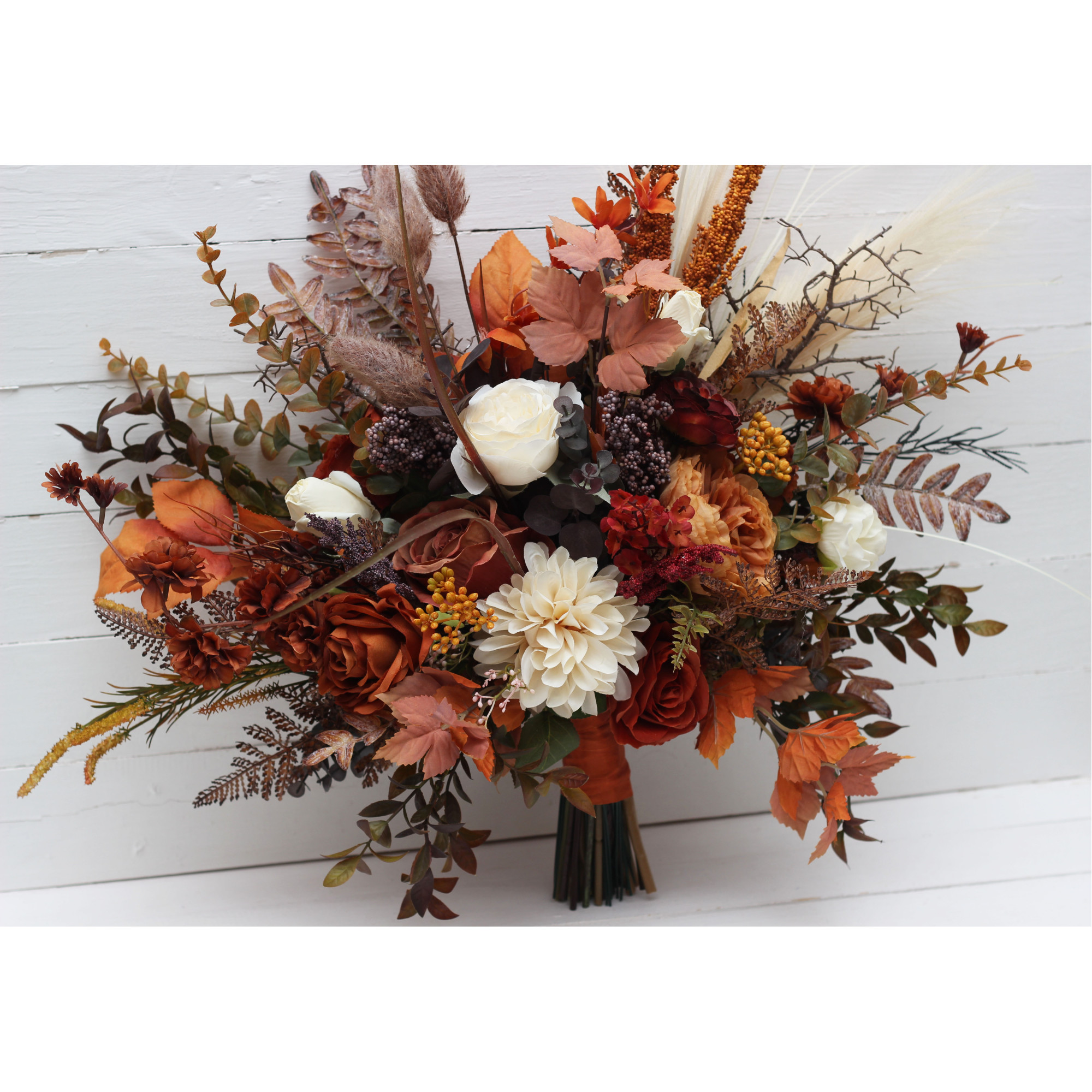 Ivory & Rust Bridal Bouquet – Faux Wedding Flowers | Kochetova Flowers