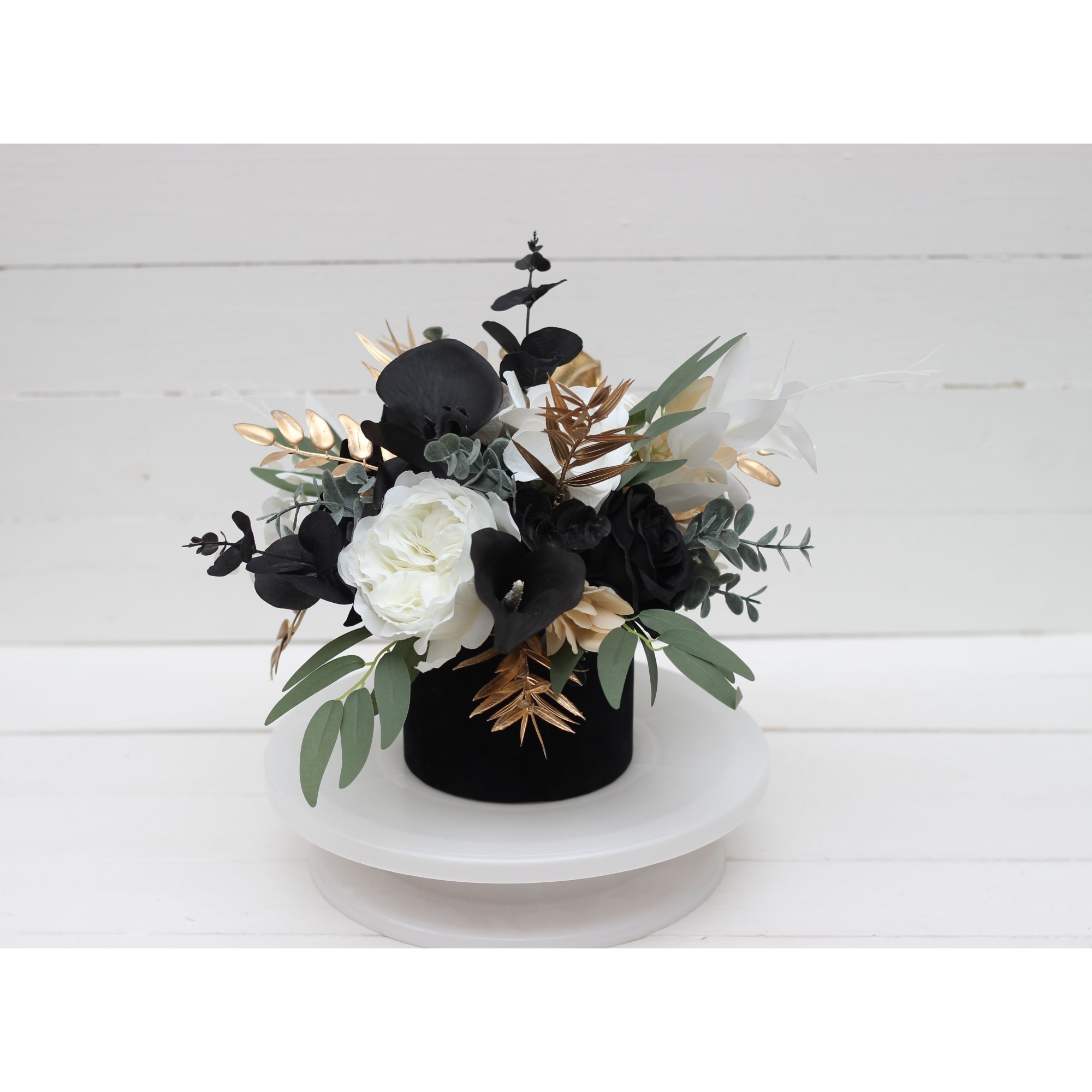 Modern Wedding Centerpiece – Faux Floral Box in White, Black & Gold ...