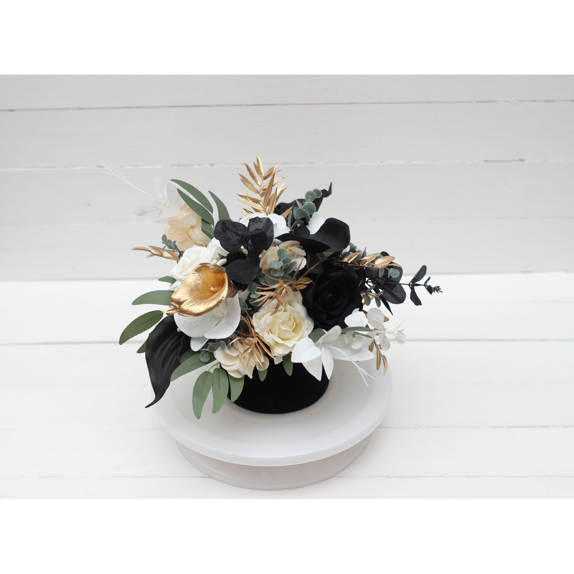 Modern Wedding Centerpiece – Faux Floral Box in White, Black & Gold ...