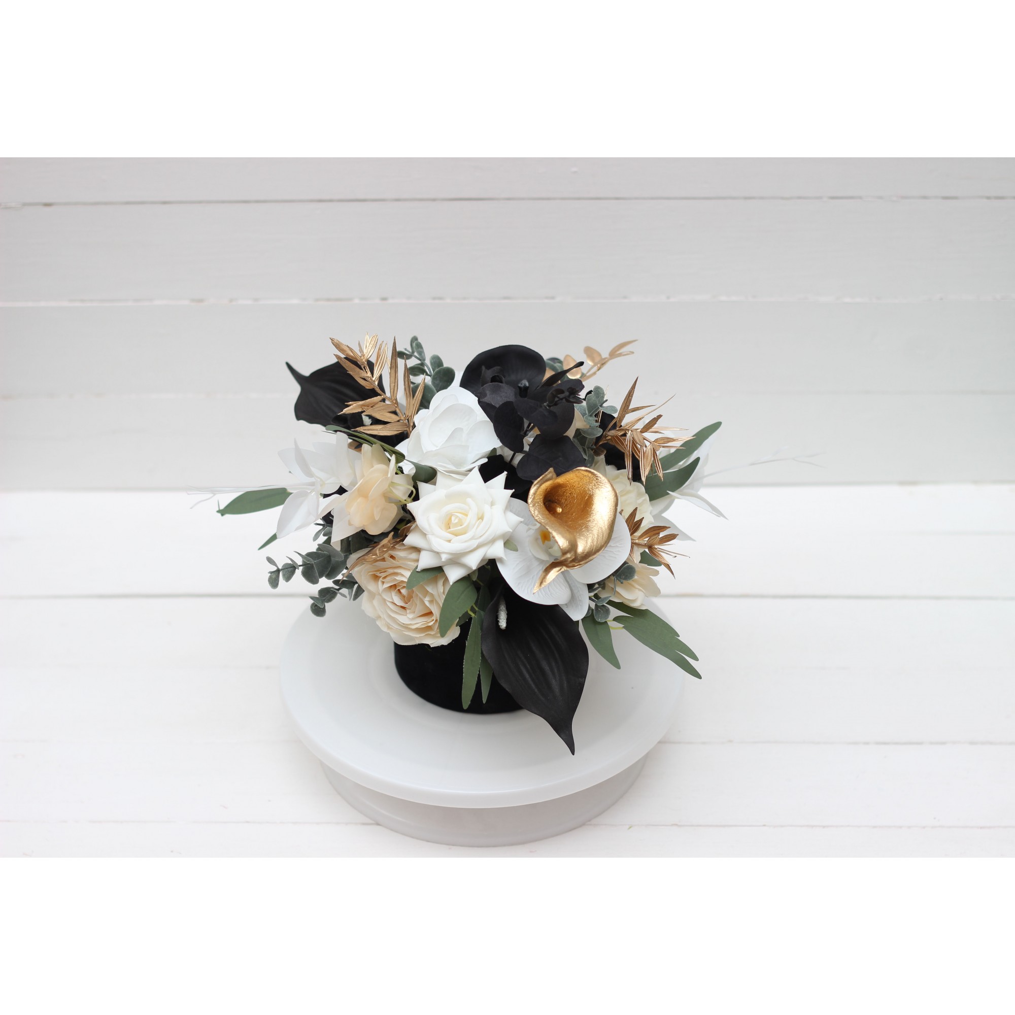 Modern Wedding Centerpiece – Faux Floral Box in White, Black & Gold ...