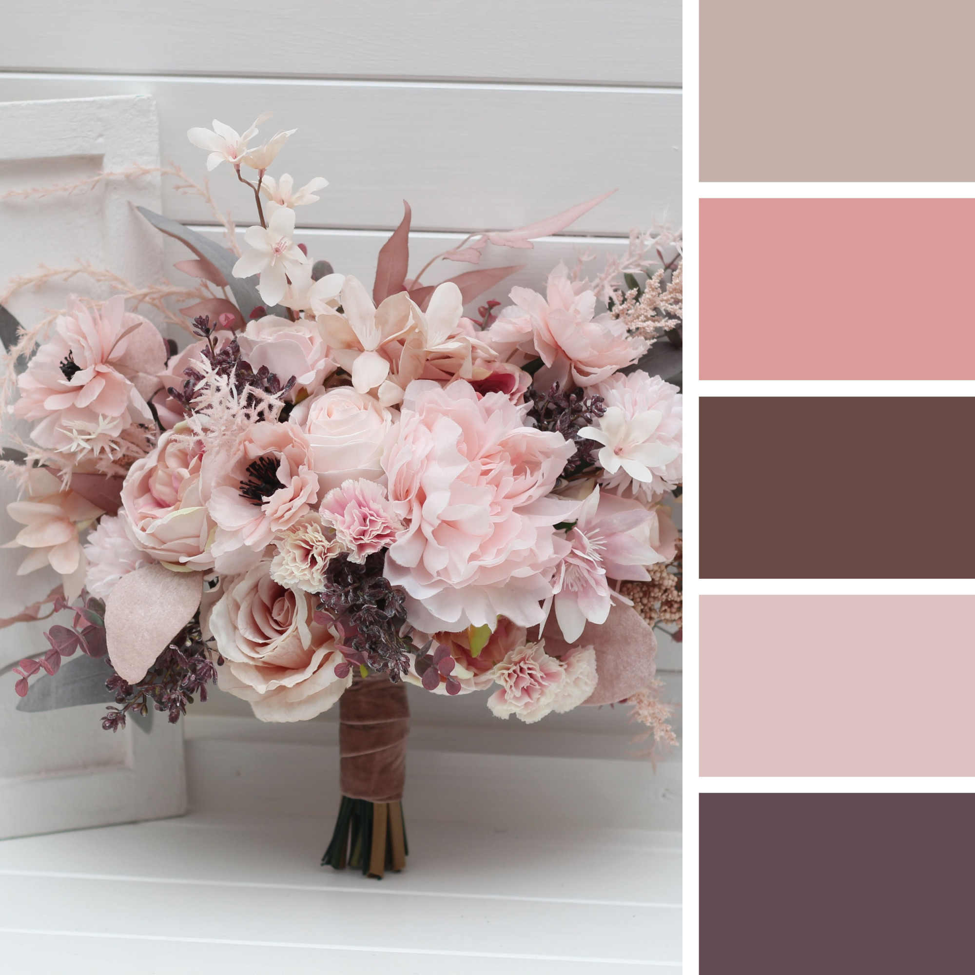 Dusty Pink & Blush Pink Bridal Bouquet – Faux Wedding Flowers ...