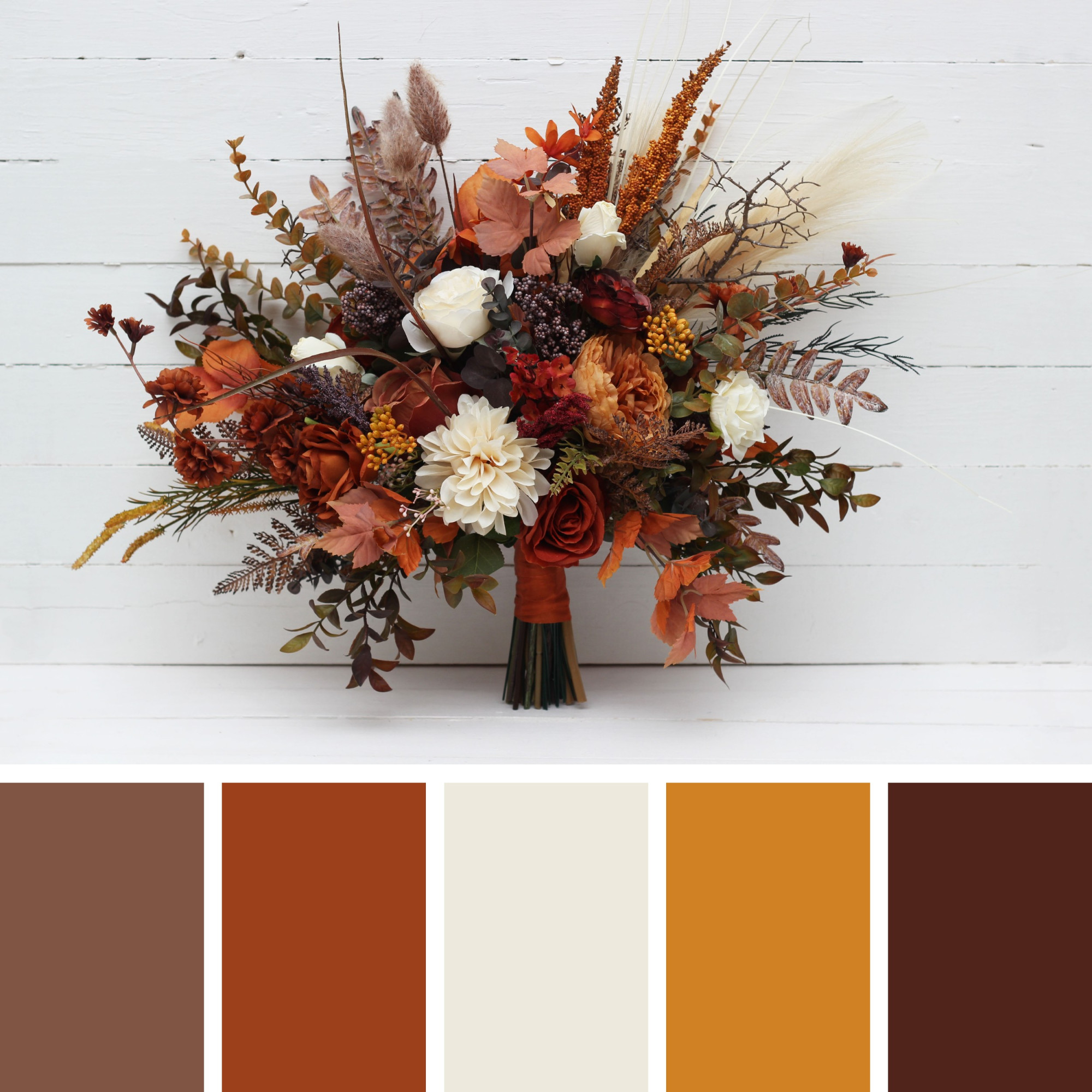 Ivory & Rust Bridal Bouquet – Faux Wedding Flowers | Kochetova Flowers