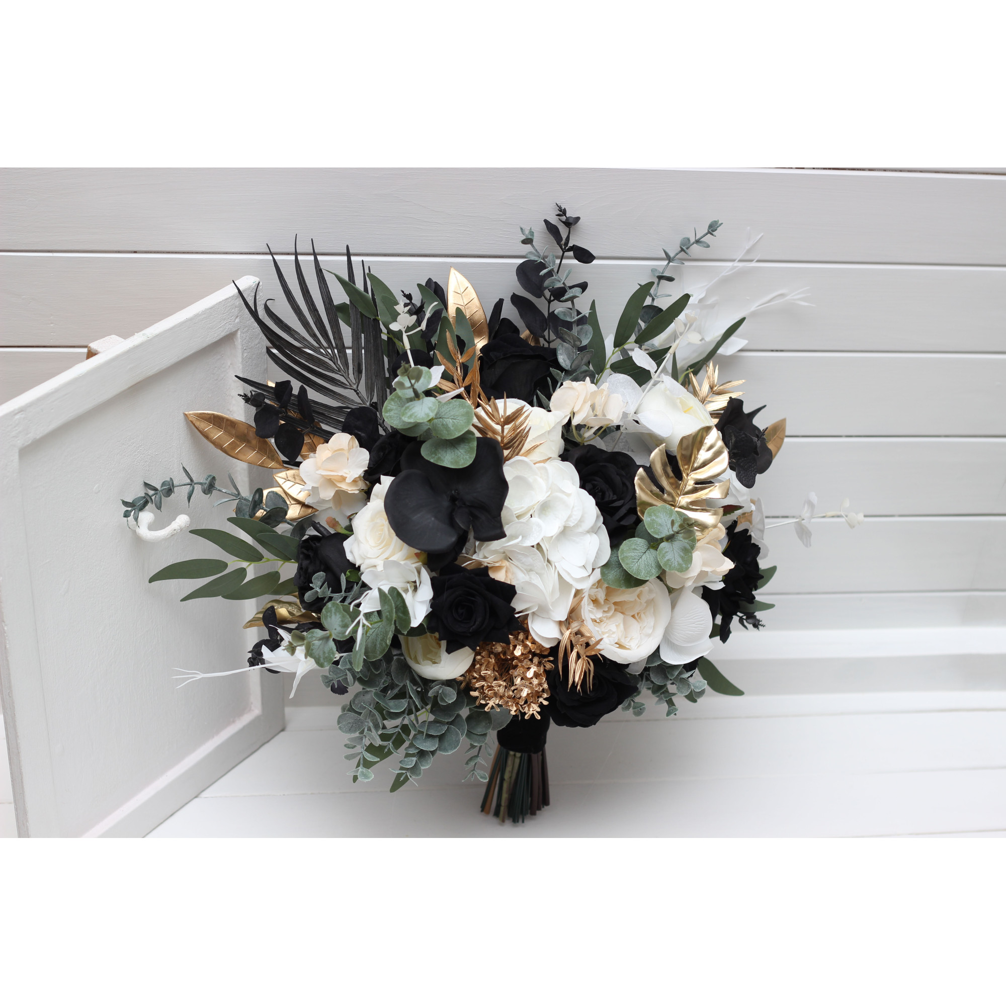 Black, Gold & White Wedding Bouquets – Gothic & Fall Faux Flowers