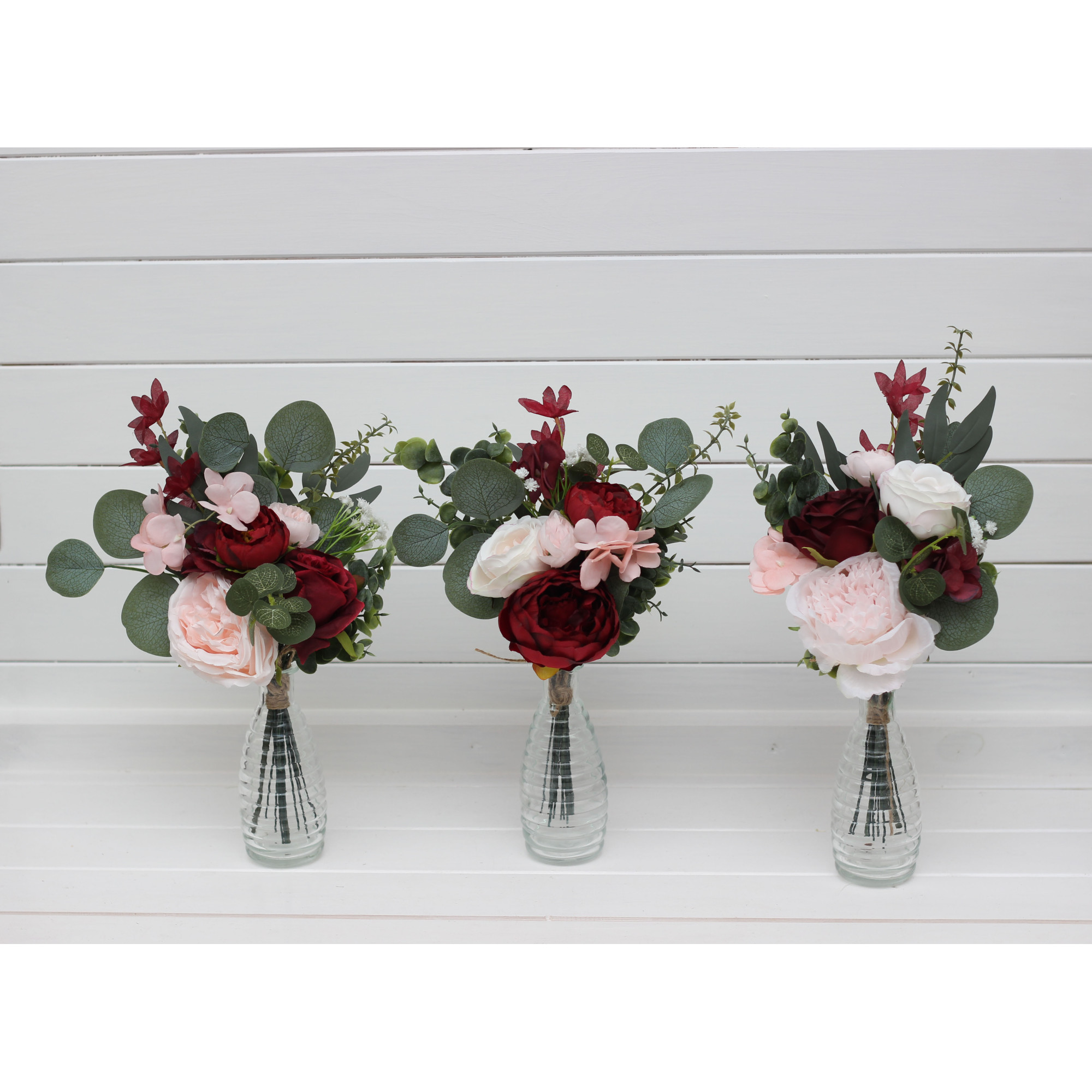 Faux Mini Centerpieces – Burgundy & Blush Vase Bouquets for Weddings ...