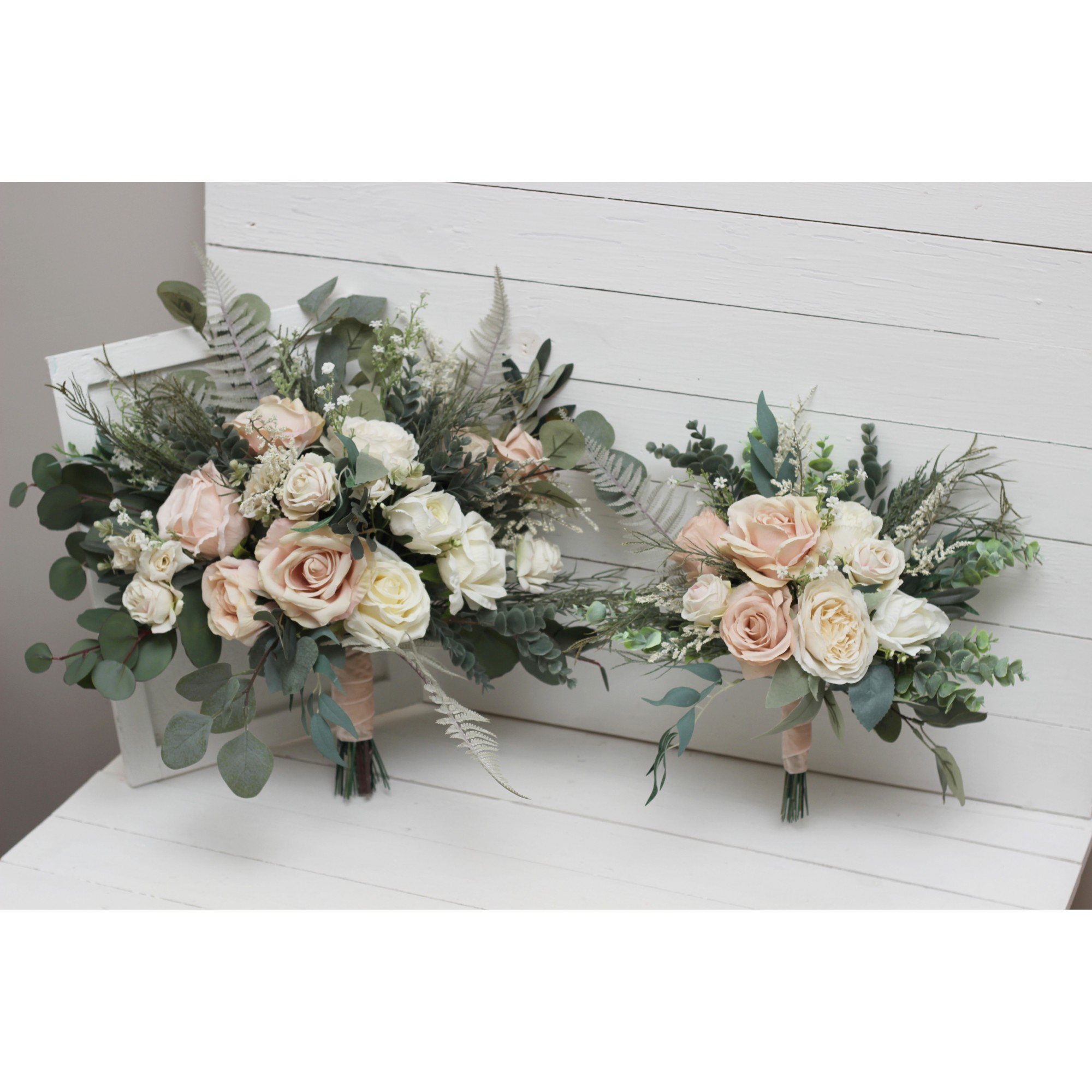 Bridal & Bridesmaid Bouquets – Beige, White & Blush Pink Faux Wedding ...
