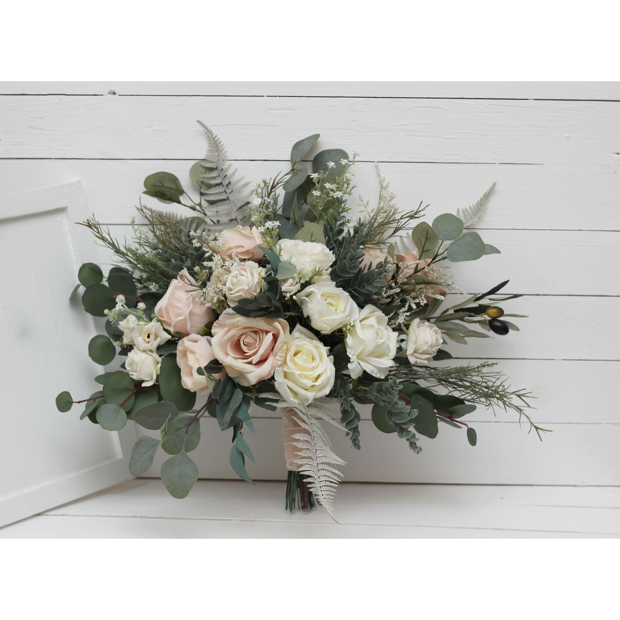 Bridal & Bridesmaid Bouquets – Beige, White & Blush Pink Faux Wedding ...