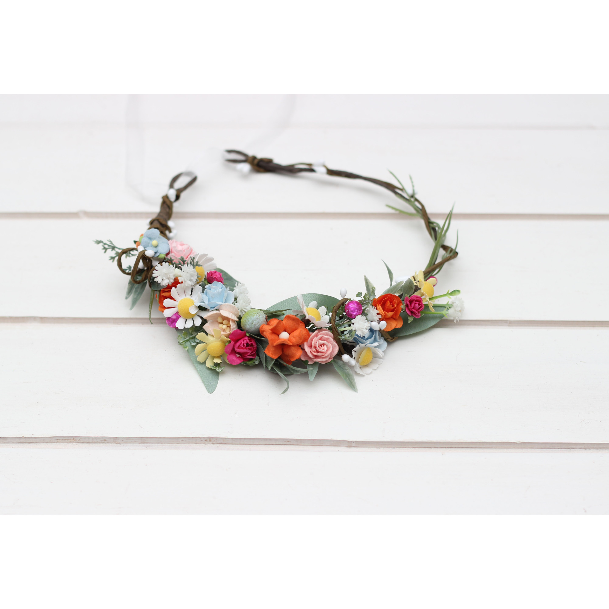 Wedding Flower Crown – Colorful Daisy & Wildflower Faux Hair Wreath ...