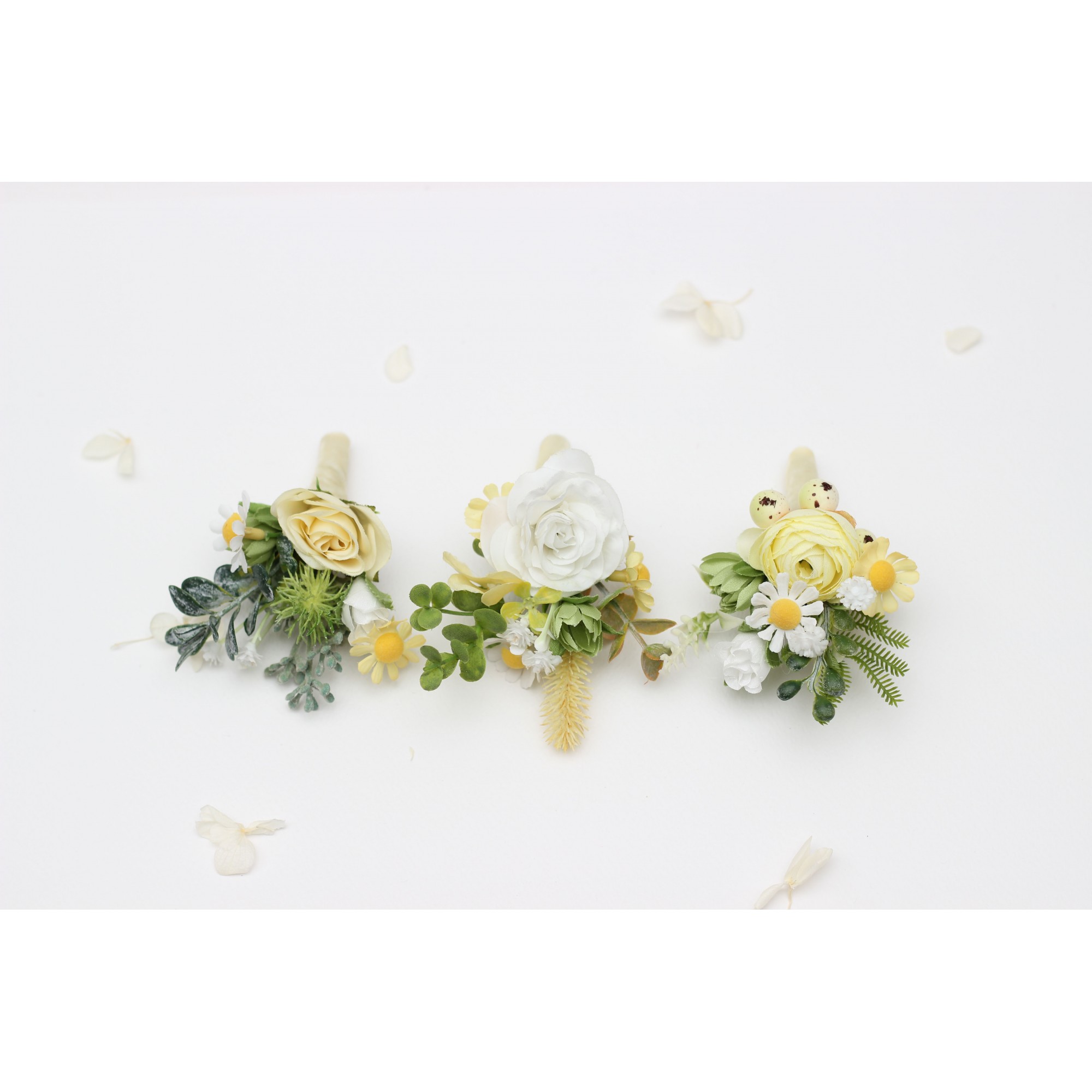 White, Yellow, Green Boutonnieres & Corsages – Spring-Summer Wedding ...