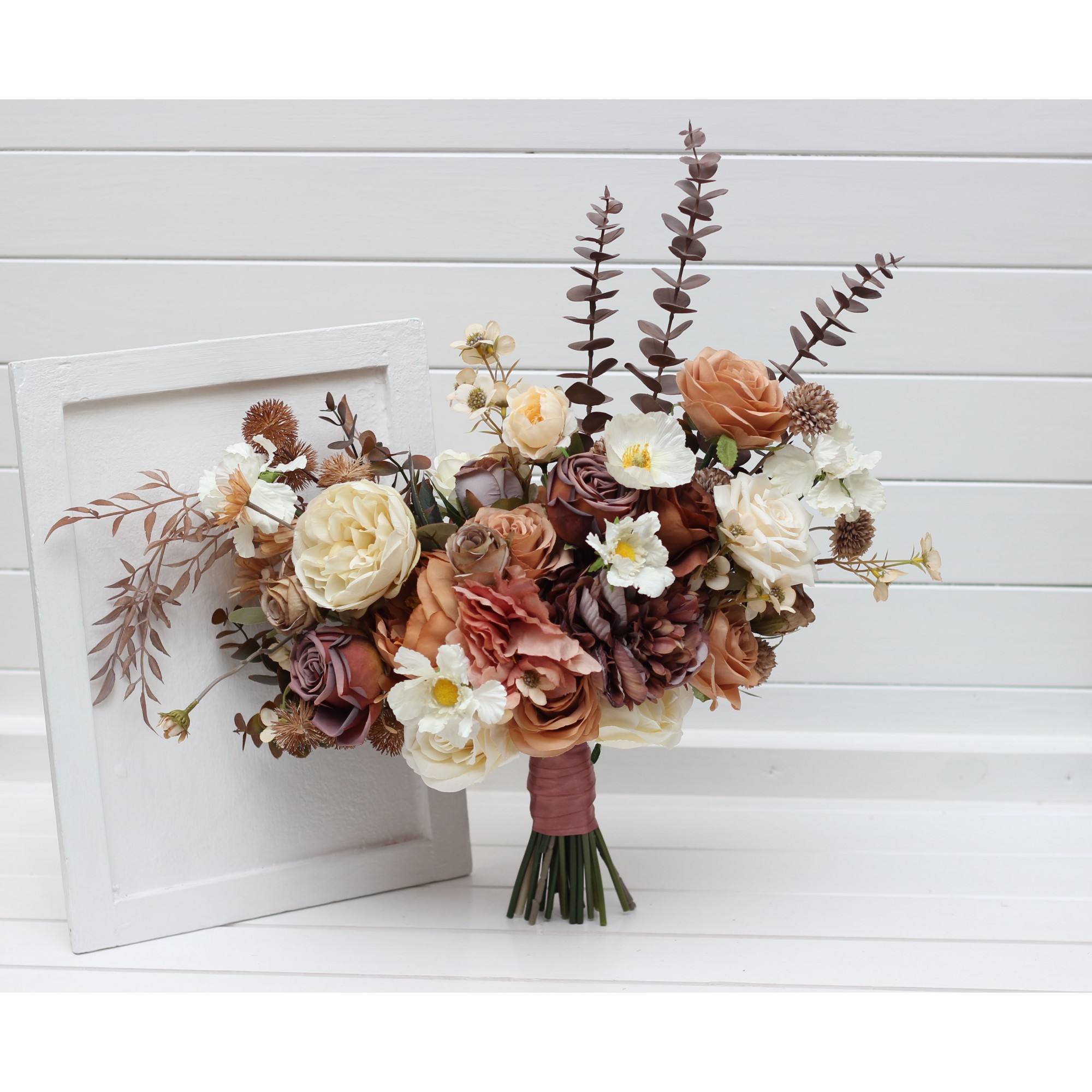 Mocha Mousse Cream Wedding Bouquet – Faux Flowers for Bridal and ...