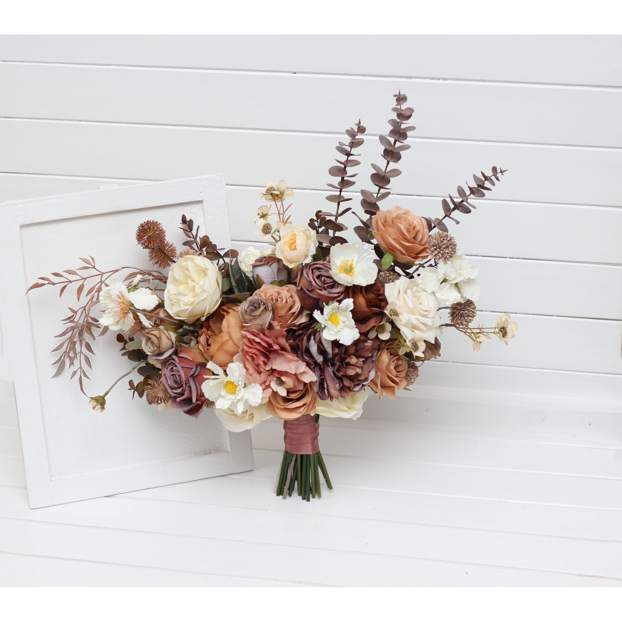 Mocha Mousse Cream Wedding Bouquet – Faux Flowers for Bridal and ...