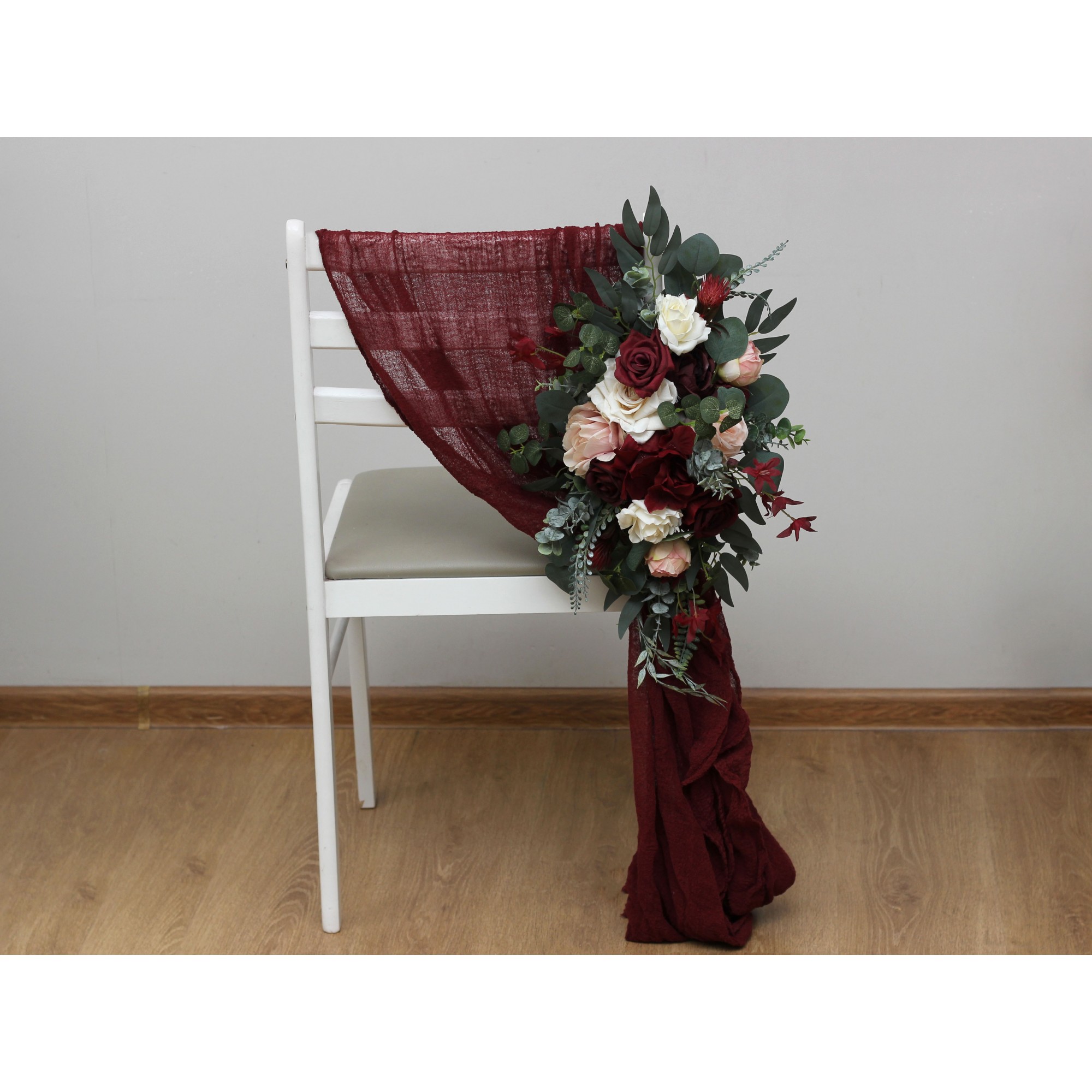Burgundy & Blush Pink & Ivory Aisle Flowers – Wedding Chair & Marker ...