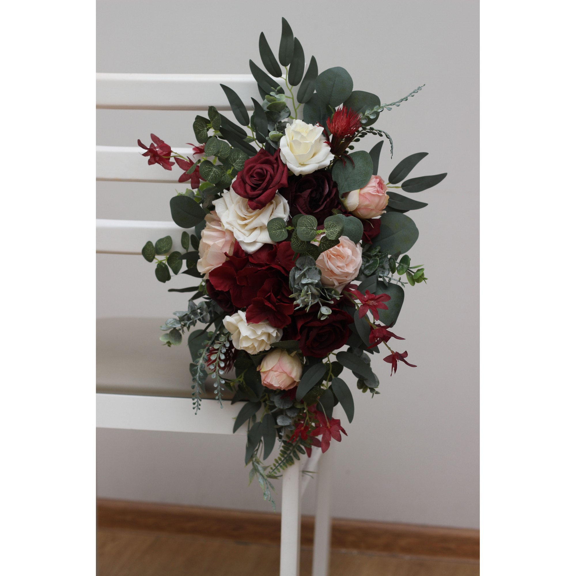 Burgundy & Blush Pink & Ivory Aisle Flowers – Wedding Chair & Marker ...