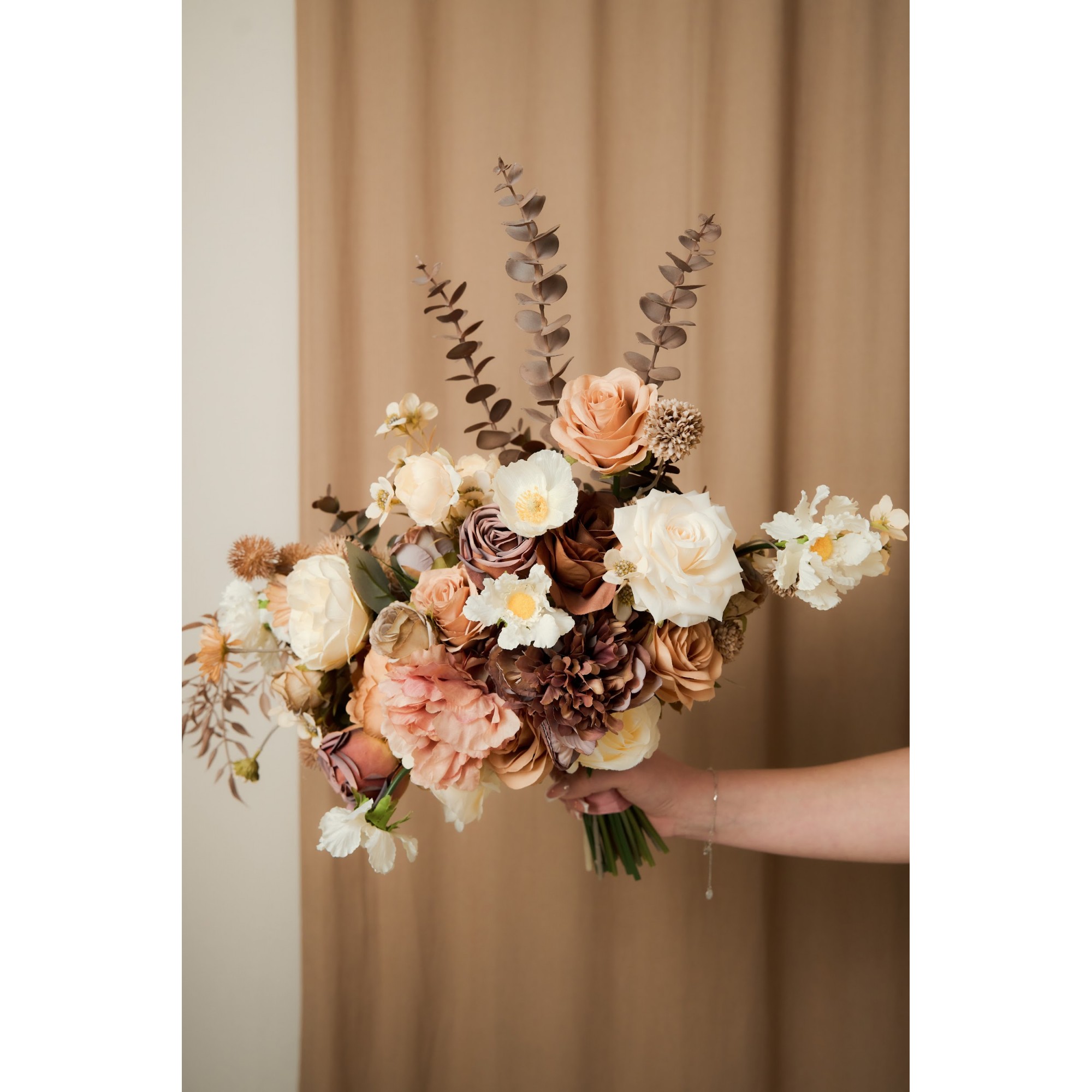 Mocha Mousse Cream Wedding Bouquet – Faux Flowers for Bridal and ...